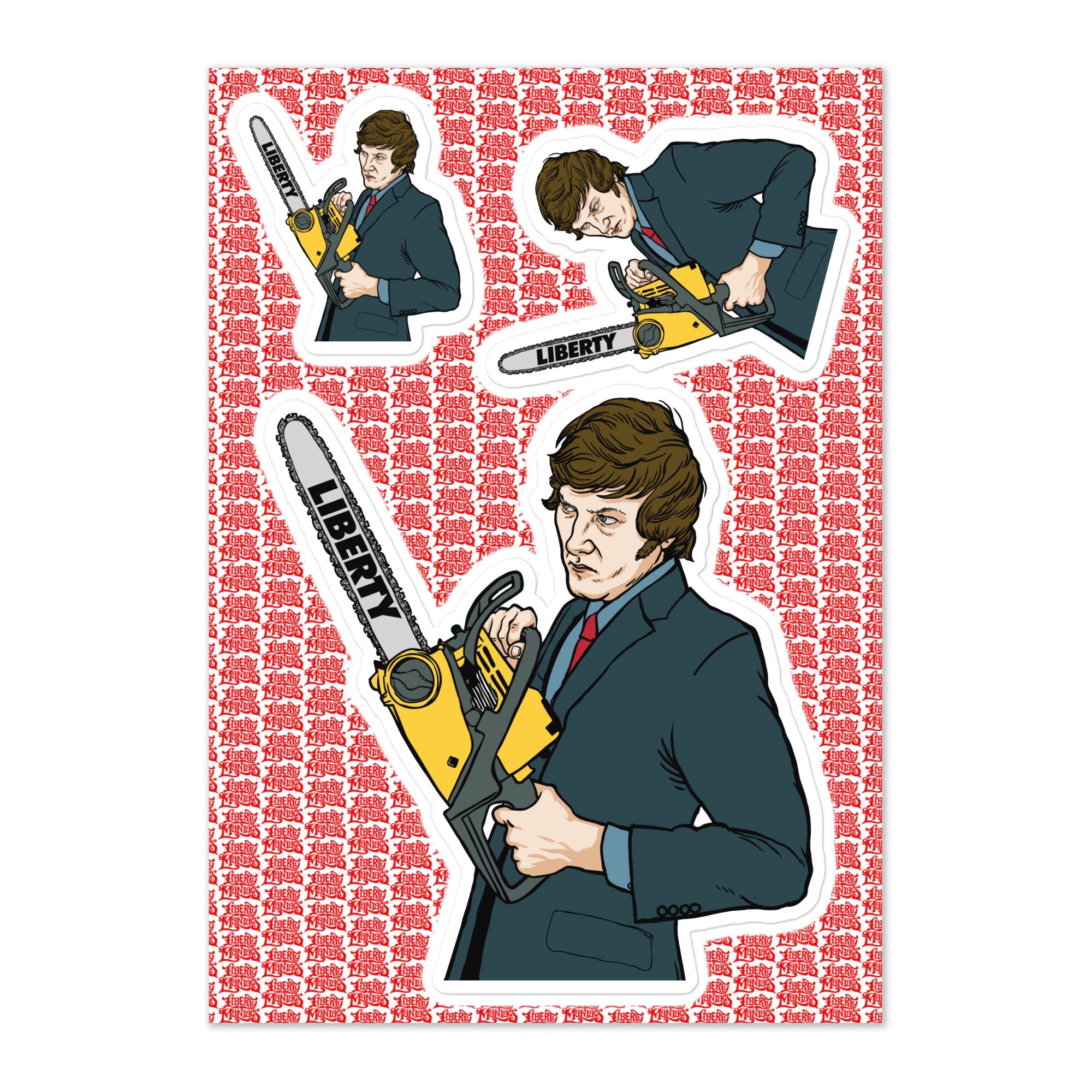 Javier Milei With a Chainsaw Sticker Sheet - Liberty Maniacs