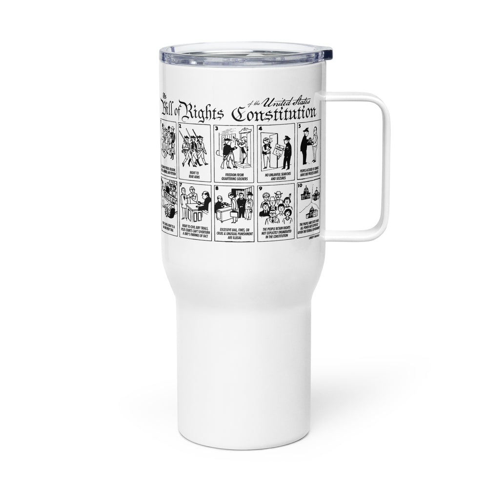 Illustrated Bill of Rights Travel Mug with Handle - Liberty Maniacs