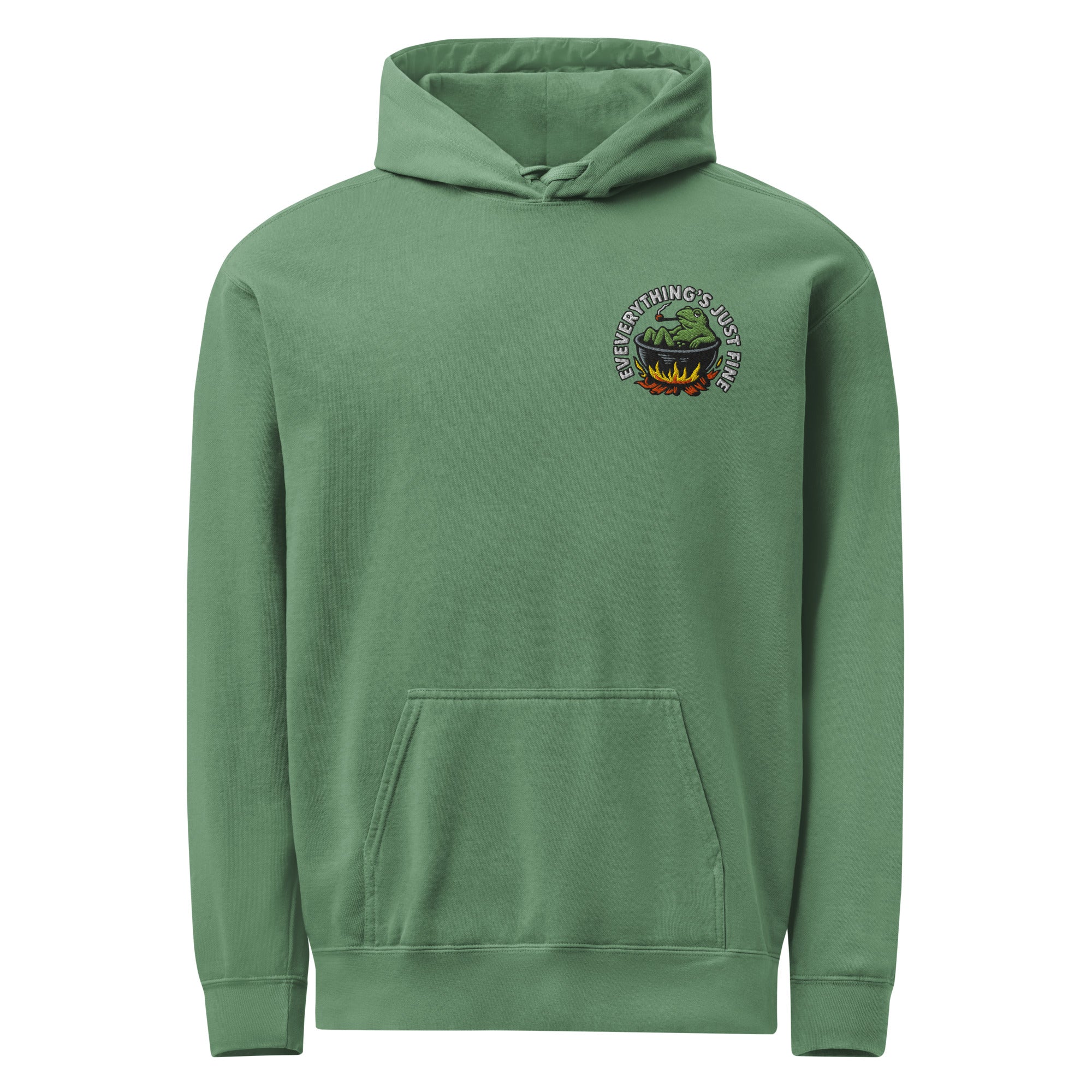 Everything's Just Fine Boiling Frog Embroidered Garment-dyed Hoodie ...
