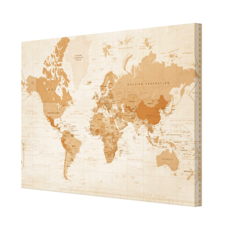 Sepia World Map Hand Stretched 36 x 24 Canvas - Liberty Maniacs