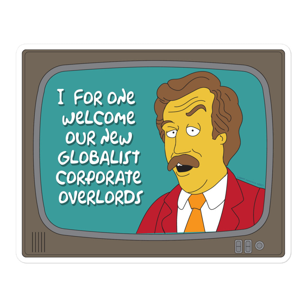 Globalist Corporate Overlords Burgundy Sticker - Liberty Maniacs