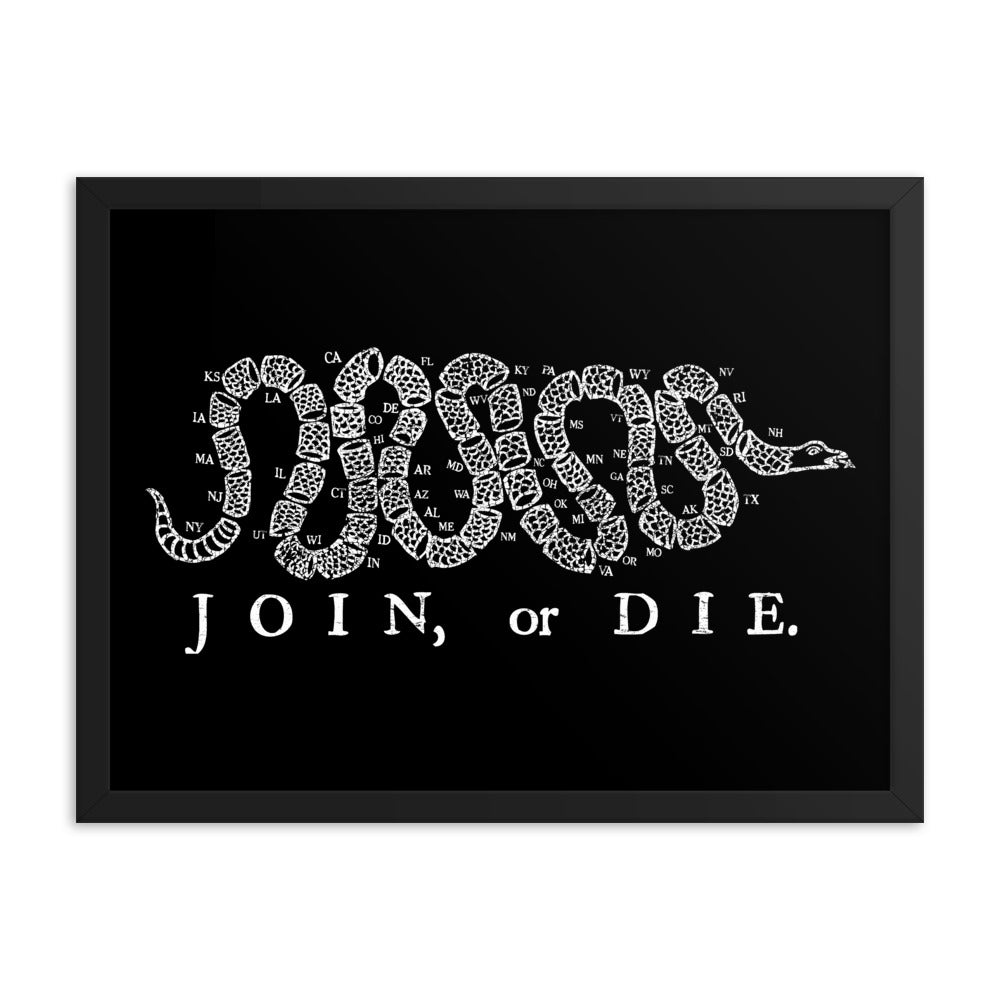 Join or Die 50 State Framed poster - Liberty Maniacs