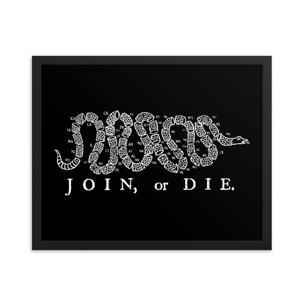 Join or Die 50 State Framed poster - Liberty Maniacs