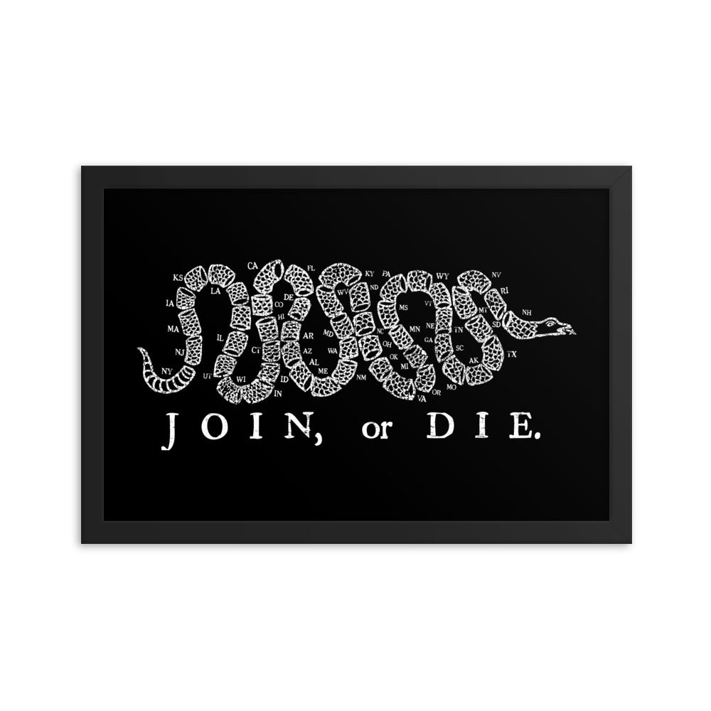 Join or Die 50 State Framed poster - Liberty Maniacs
